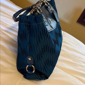 Coach | Bags | Coach Blue Gathered Fabric Leather Satchel Shoulder Bag ...